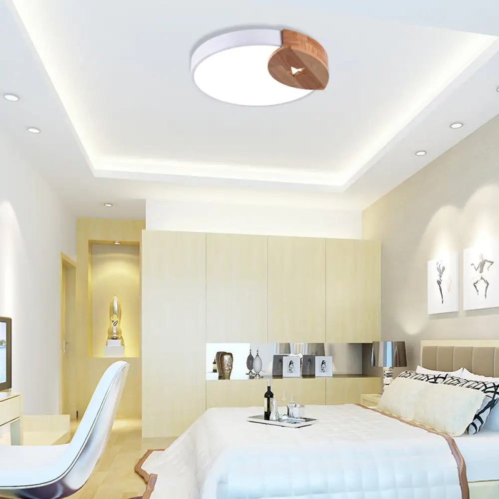 Round Acrylic LED Ceiling Light with Wood Guard - 9"/12"/20" Diameter ...