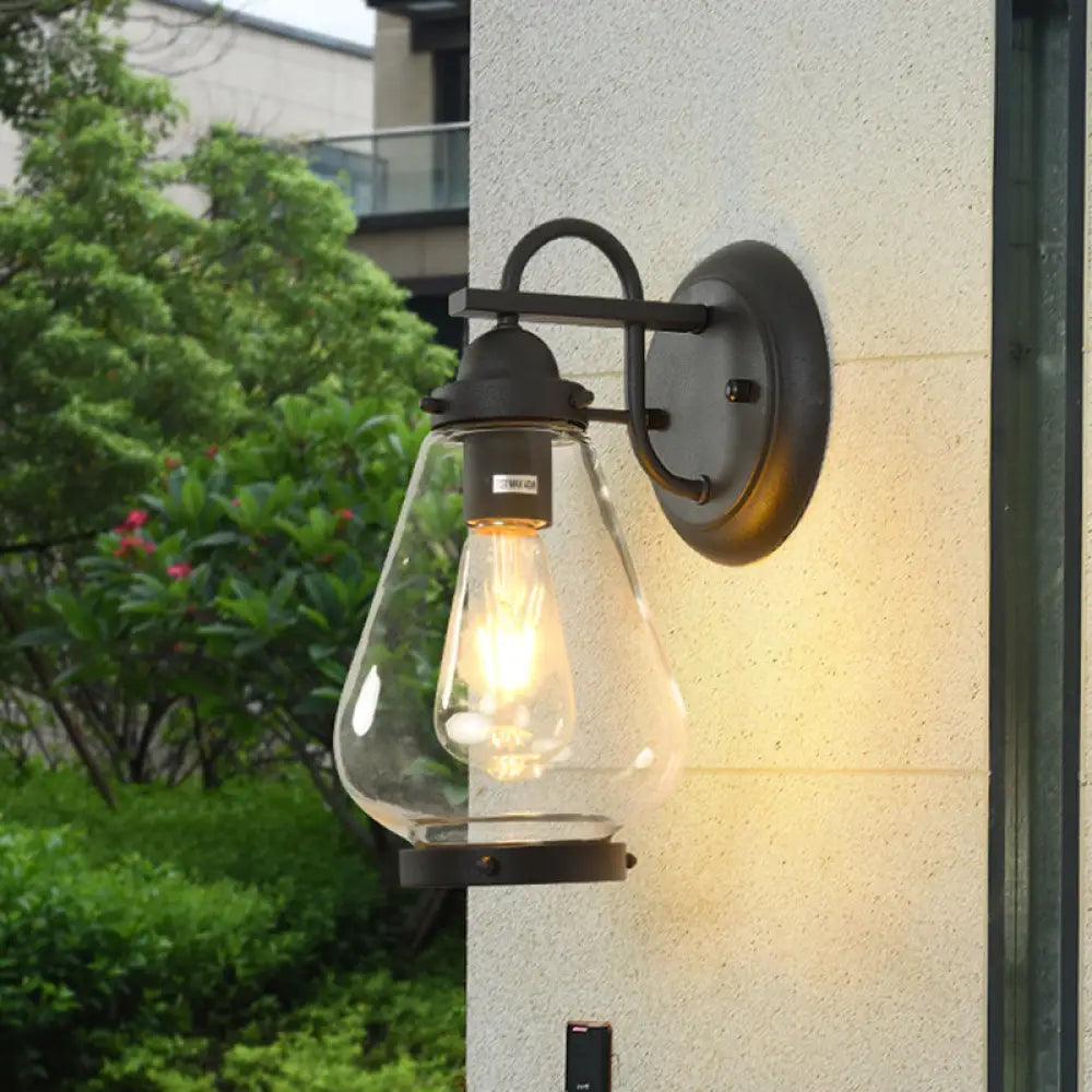 Rustic Cone Wall Mount Lightg - 1-Light Transparent Glass Wall Lamp ...