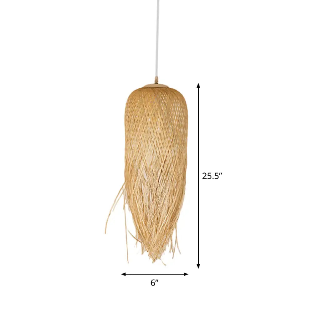 Rustic Rattan Fringe Pendant Light - Beige Single-Bulb Dining Room ...