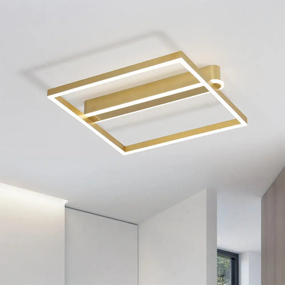 Square Acrylic LED Flushmount Light in Gold/Coffee Finish for Bedroom ...