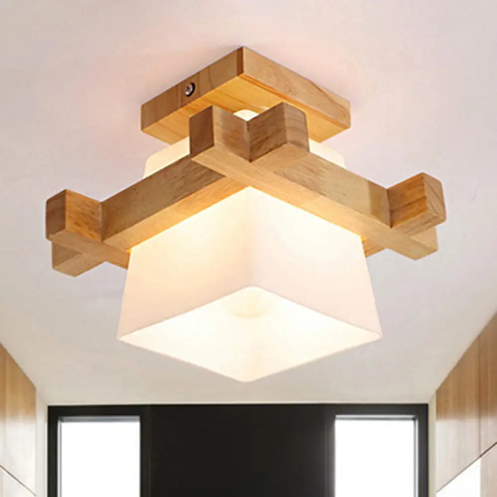 Trapezoid Opal Glass Pendant Light with Wood Deco – Japanese Style ...