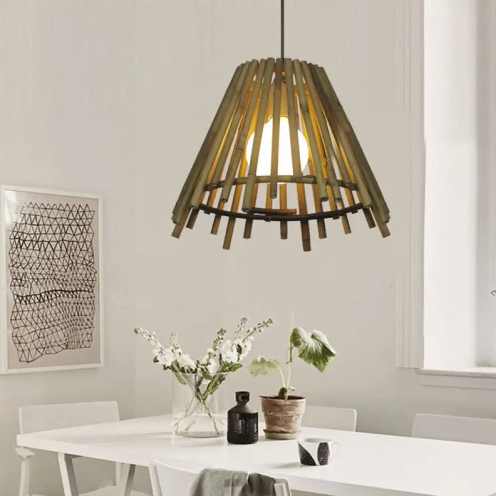 Vintage Bamboo Cone Ceiling Light with LED Bulb & Adjustable Cord ...