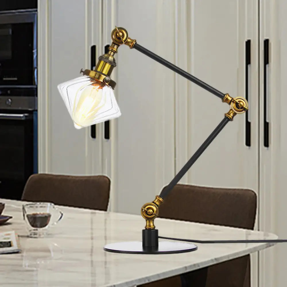 Vintage Diamond Shade Table Lamp: Amber/Clear Glass, Adjustable Arm ...