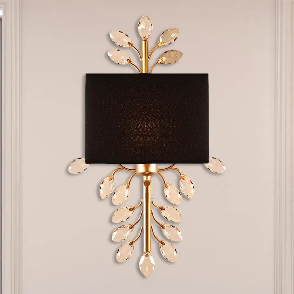 Vintage Style Black Rectangle Sconce Light Fixture with Crystal ...