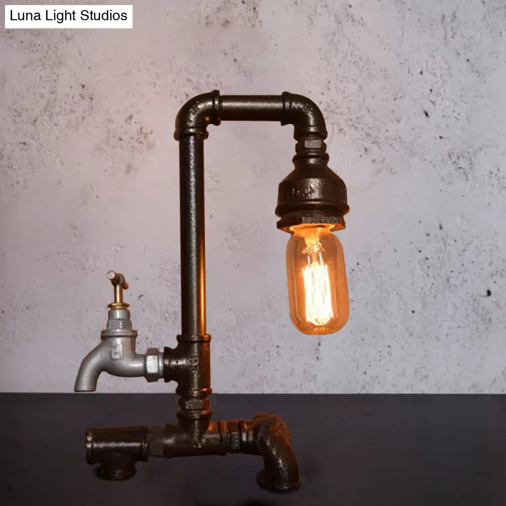 Vintage Style Water Pipe Wrought Iron Lighting Fixture with Faucet ...