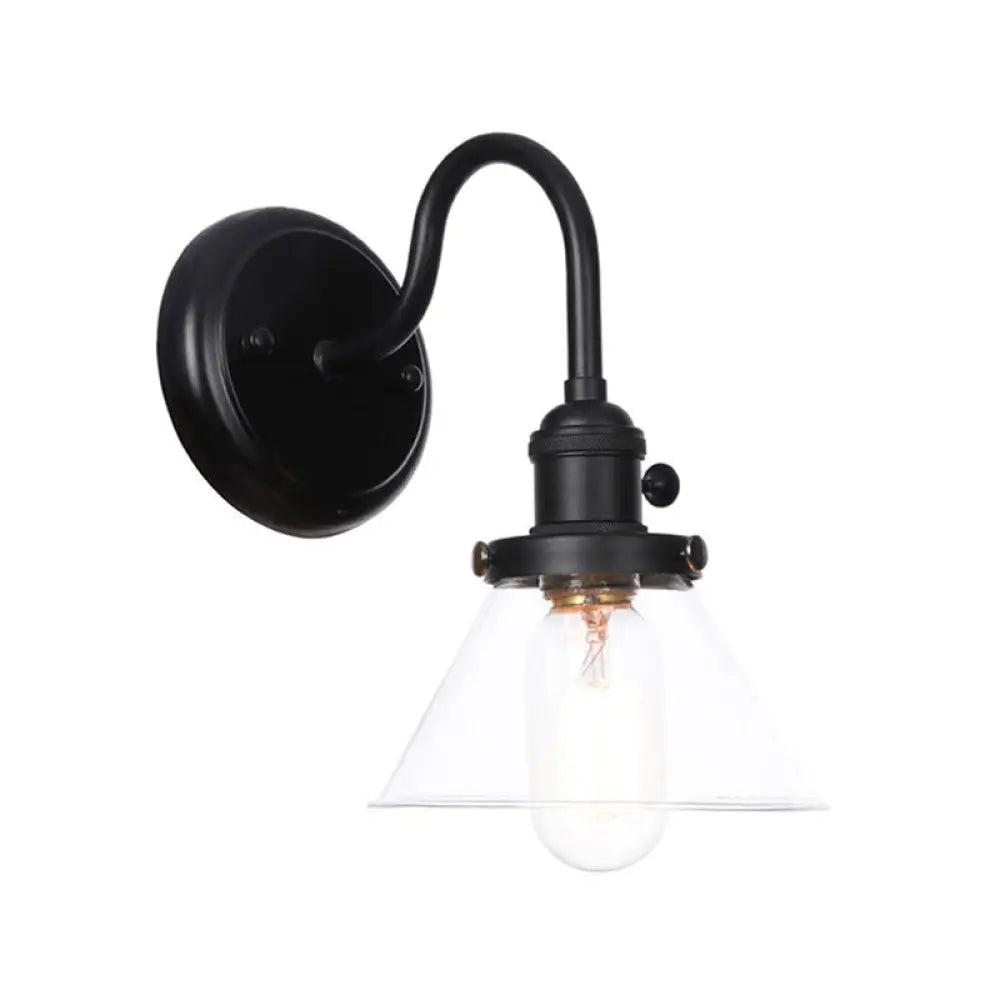 Vintage Wall Mount Gooseneck Lamp with Glass Shade - 1 Light in Black ...