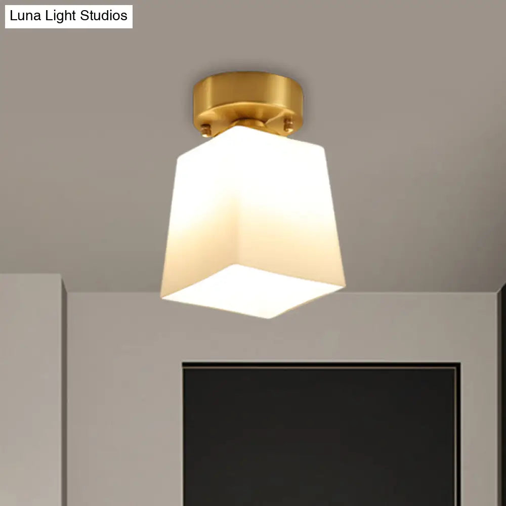 White Glass Brass Flush Lamp - Scalloped/Shell/Trapezoid Design ...