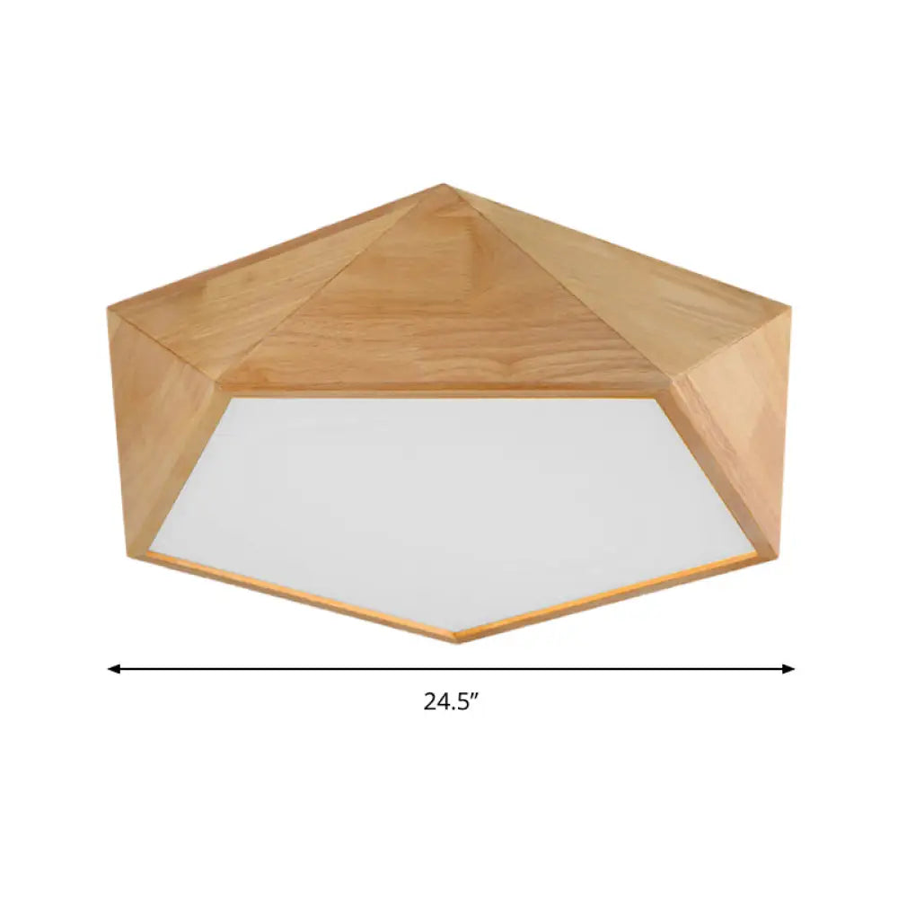 Wood Pentagon LED Flush Ceiling Light - Japanese Style, Beige ...